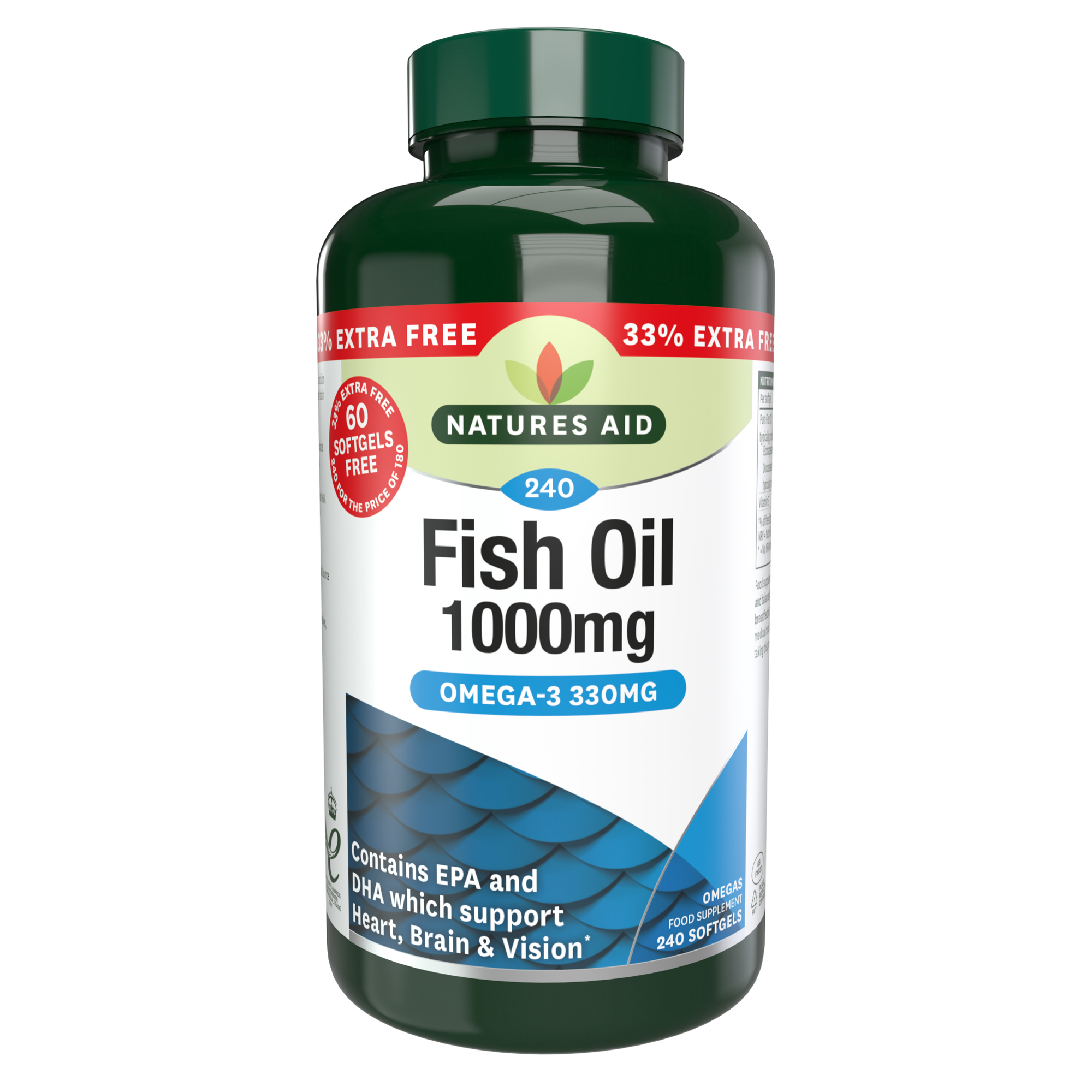 Natures Aid Fish Oil 1000mg 240 Softgels (180+60 Free) - Natural Health ...