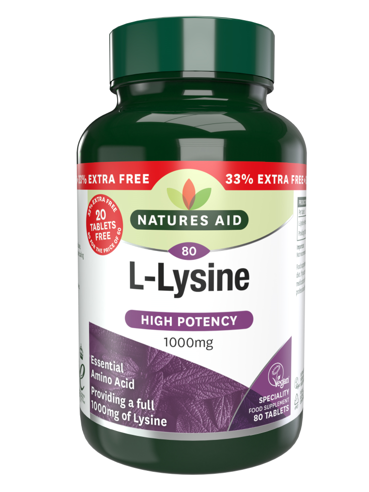 Natures Aid L-Lysine 1000mg 80 tabs (60+20 Free) - Natural Health Products
