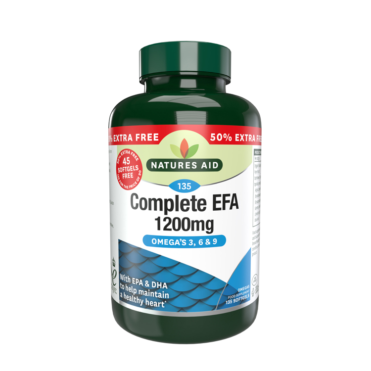 Natures Aid Complete EFA (Omega 3, 6+9) 1200mg 135 Softgels (90+45 Free ...