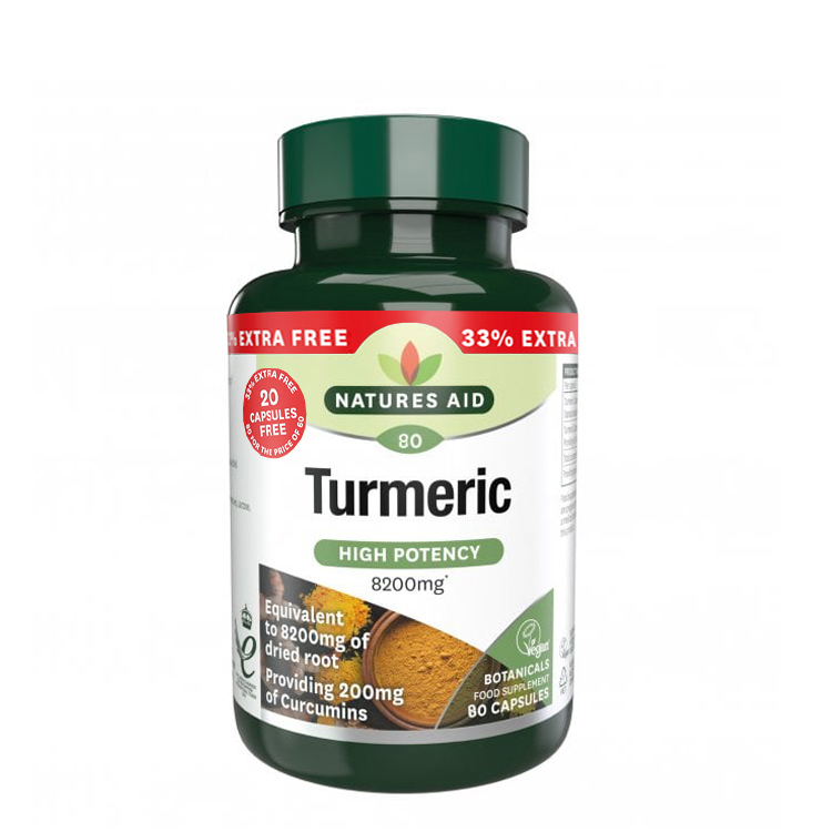 Natures Aid Turmeric 8200mg 80 caps (60+20 Free) - Natural Health Products